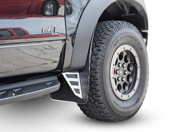F-150 Mud Flaps with Raptor Logo; Rear; Carbon Fiber (10-14 F-150 ...