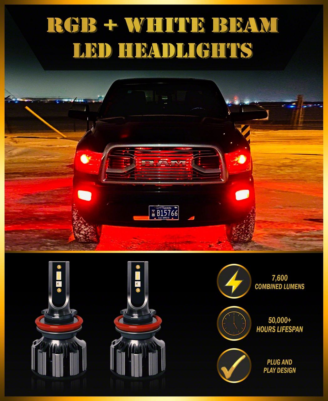 Adrenaline Offroad Silverado 3500 RGB+W LED Headlights Bulbs; High Beam ...