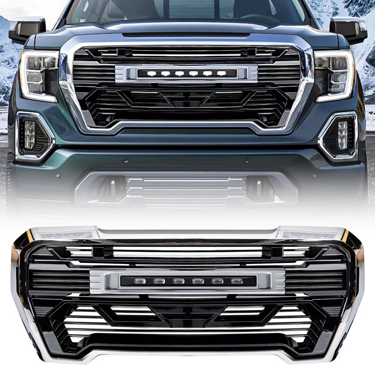 American Modified Sierra 1500 Armor Upper Replacement Grille with LED ...