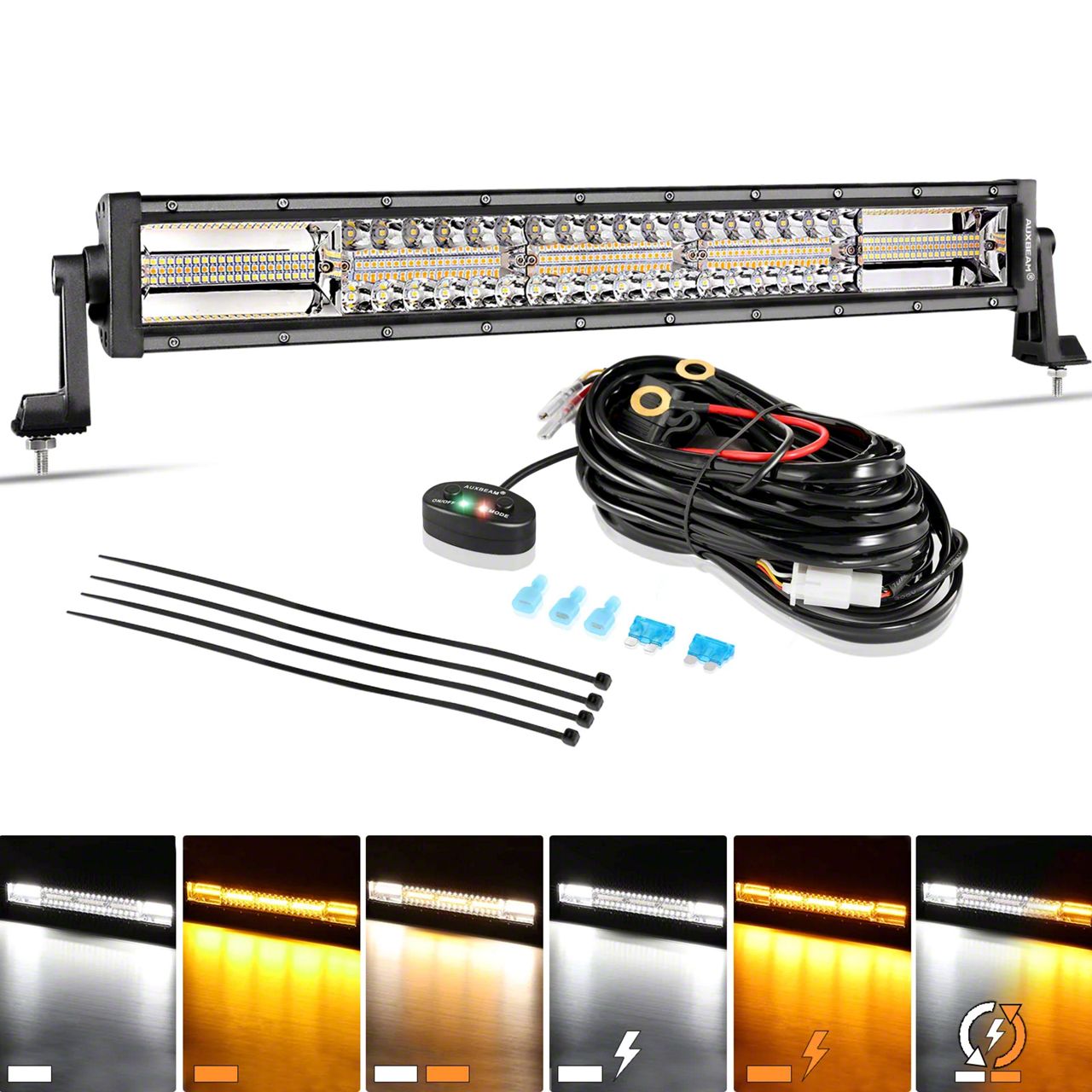 Auxbeam RAM 2500 22-Inch Straight LED Light Bar; White and Amber ...