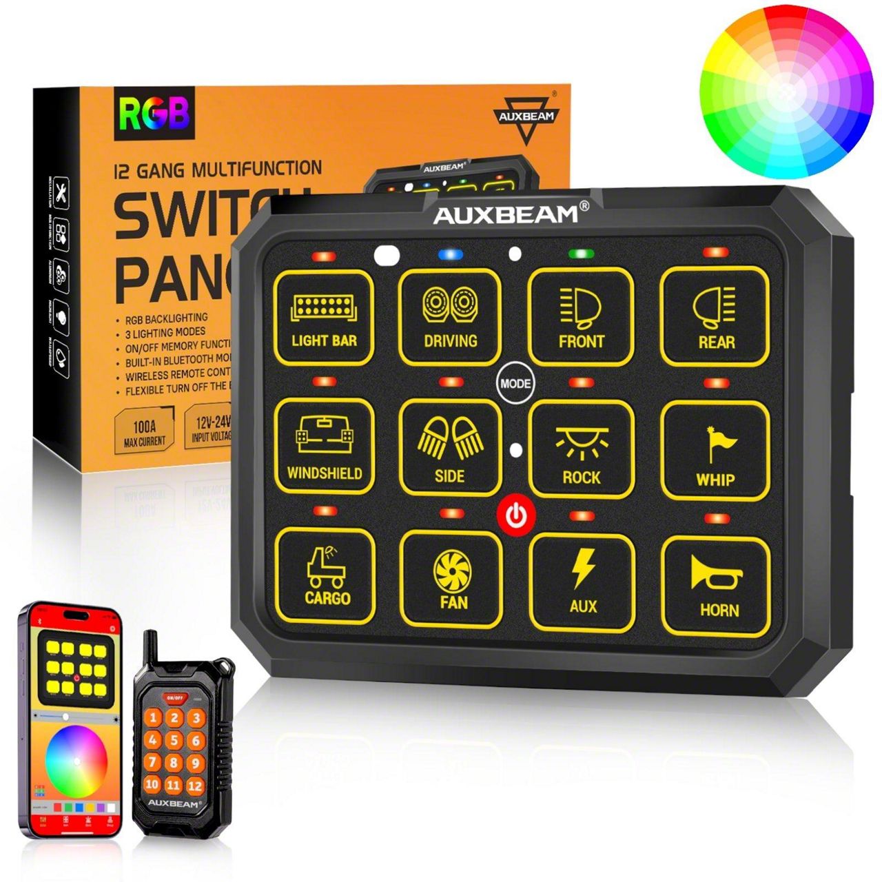 Auxbeam Silverado 2500 AC-1200 Series RGB 12-Gang Multifunction Switch ...