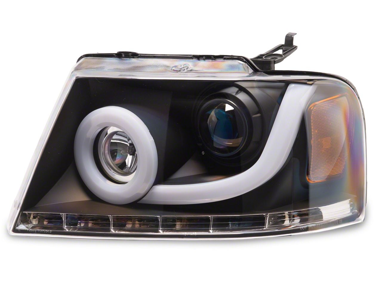 Raxiom F-150 Axial Series Halo Headlights with LED Bar; Black Housing ...