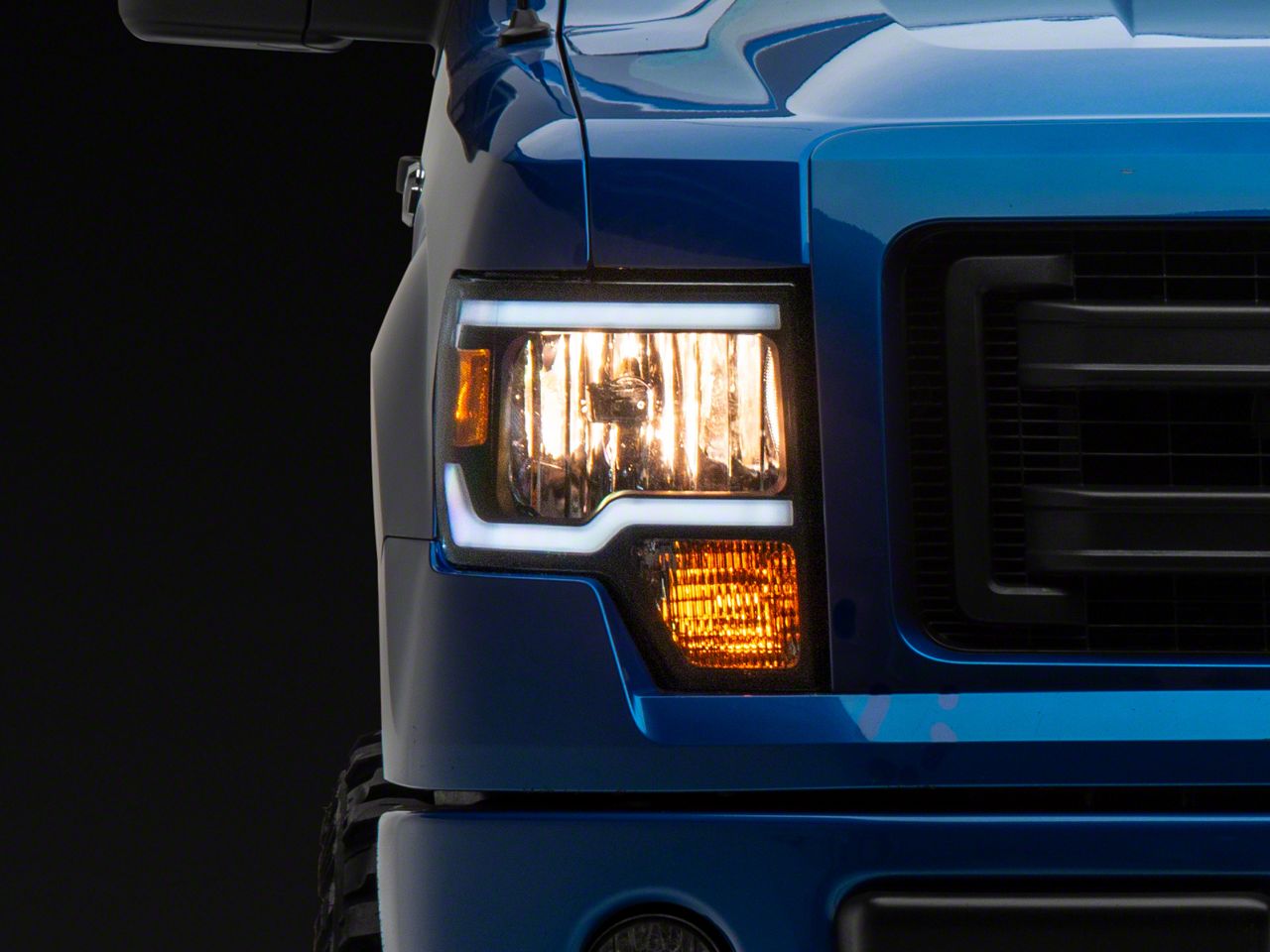 Raxiom F-150 Axial Series Headlights with Sequential LED Bar; Black ...