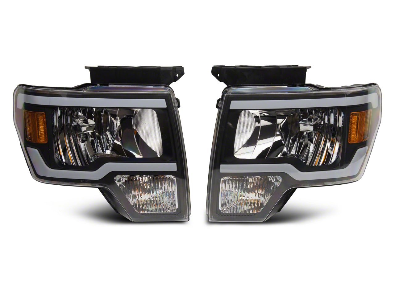 Raxiom F-150 Axial Series Headlights with Sequential LED Bar; Black ...