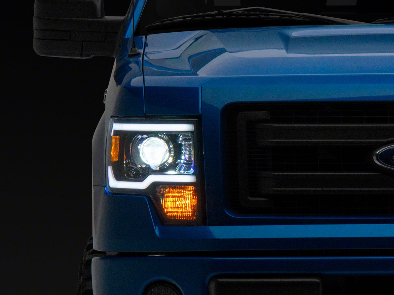 Raxiom F-150 Axial Series LED Projector Headlights with LED Light Bar ...