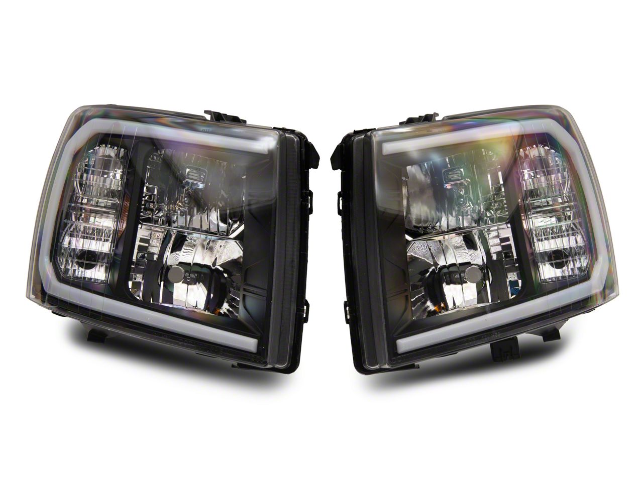 Raxiom Silverado 1500 Axial Series Headlights with LED Bar; Black ...