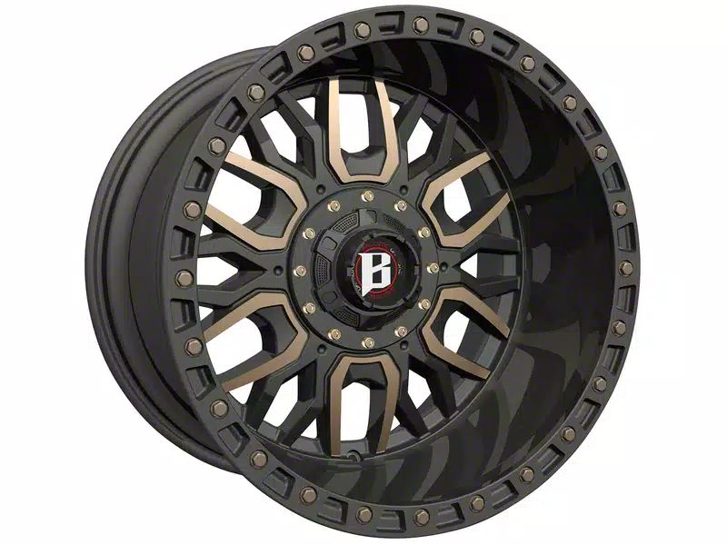 Ballistic RAM 3500 Tomahawk Flat Black and Bronze 8-Lug Wheel; 22x12 ...