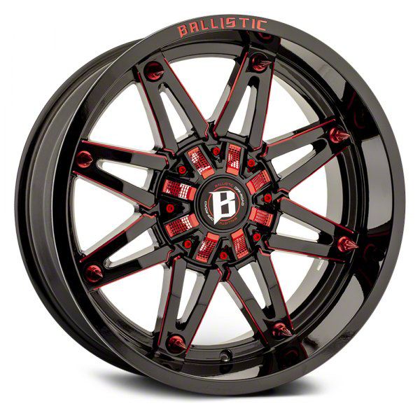 Ballistic Tahoe Gladiator Gloss Black with Red Milled Windows 6-Lug ...