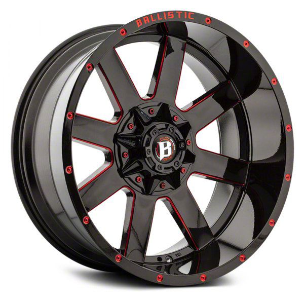 Ballistic Tahoe Rage Gloss Black with Red Milled Windows 6-Lug Wheel ...