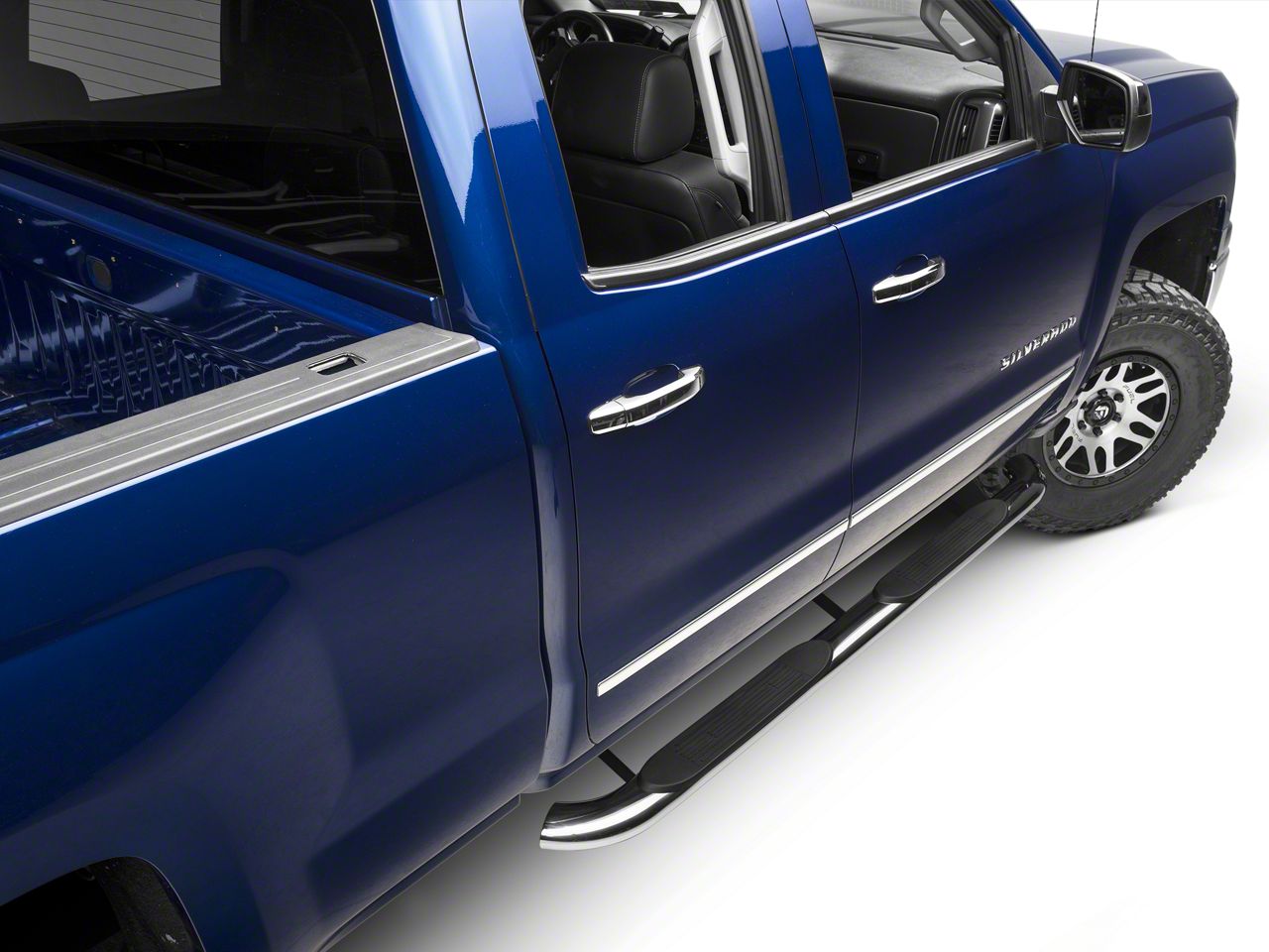 Barricade Silverado 1500 4-Inch Oval Bent End Side Step Bars; Rocker Mount; Stainless Steel ...