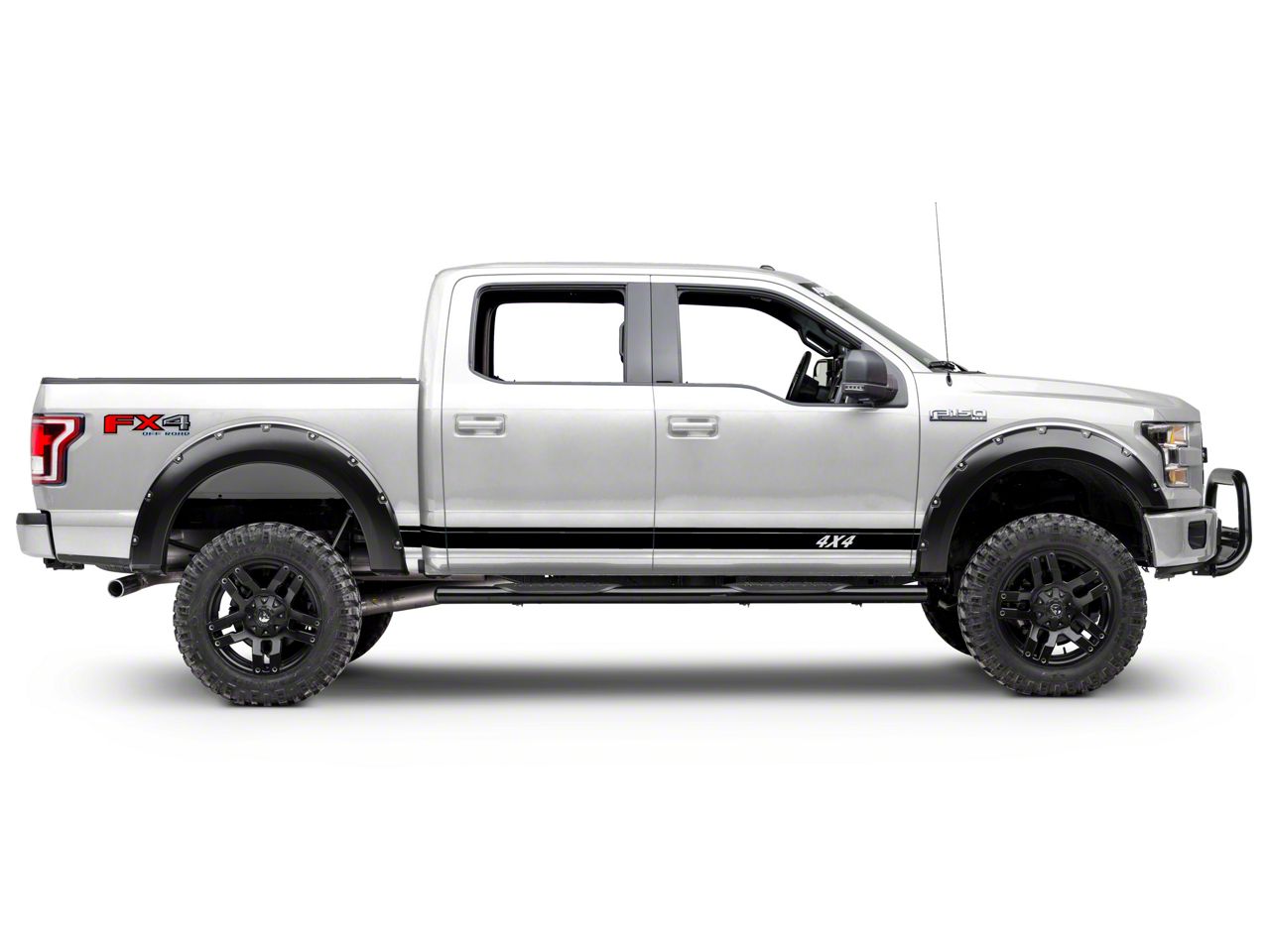 SEC10 F-150 Rocker Stripes with 4x4 Logo; Gloss Black T527974 (97-25 F ...