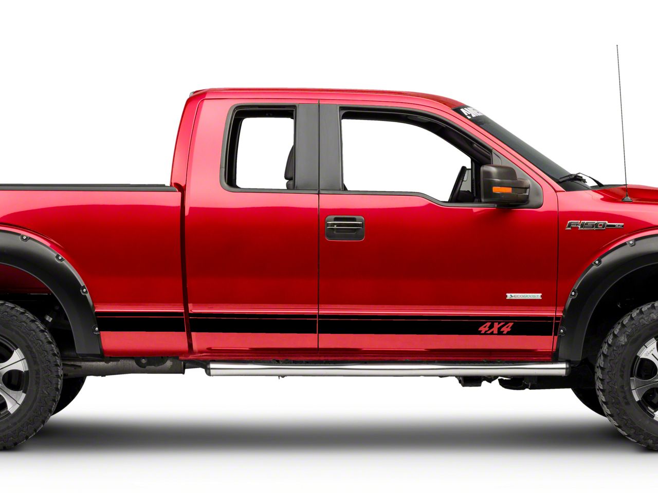 SEC10 F-150 Rocker Stripes with 4x4 Logo; Gloss Black T527974 (97-25 F ...