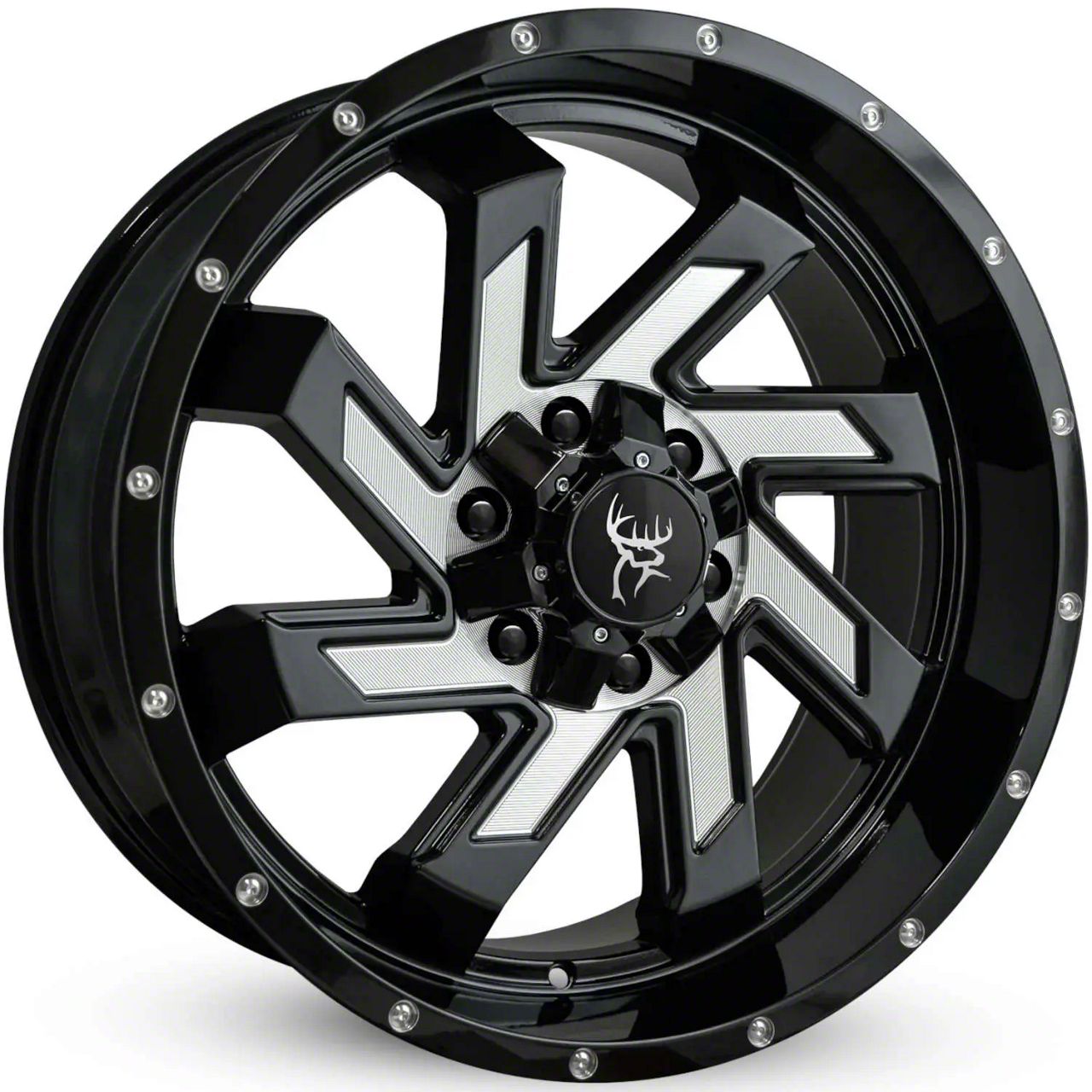 Buck Commander Ranger SAW Gloss Black Milled Edges 6-Lug Wheel; 22x10; -10mm Offset SA4221066 ...