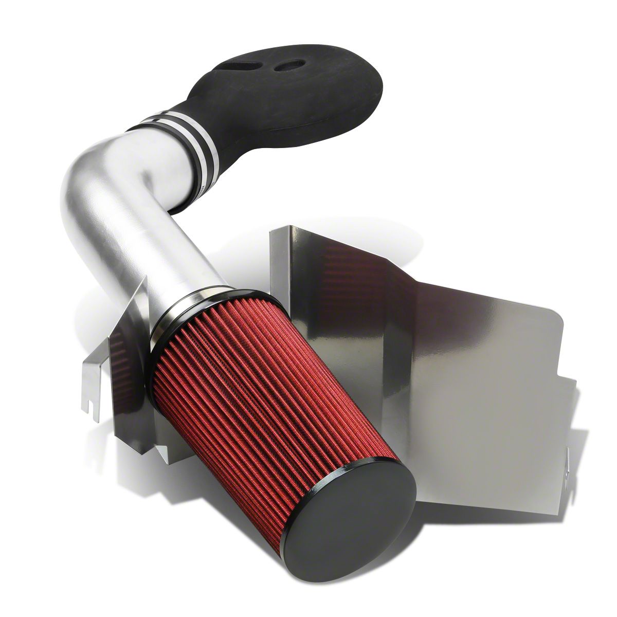 Dakota Aluminum Cold Air Intake with Red Filter and Heat Shield; Silver ...