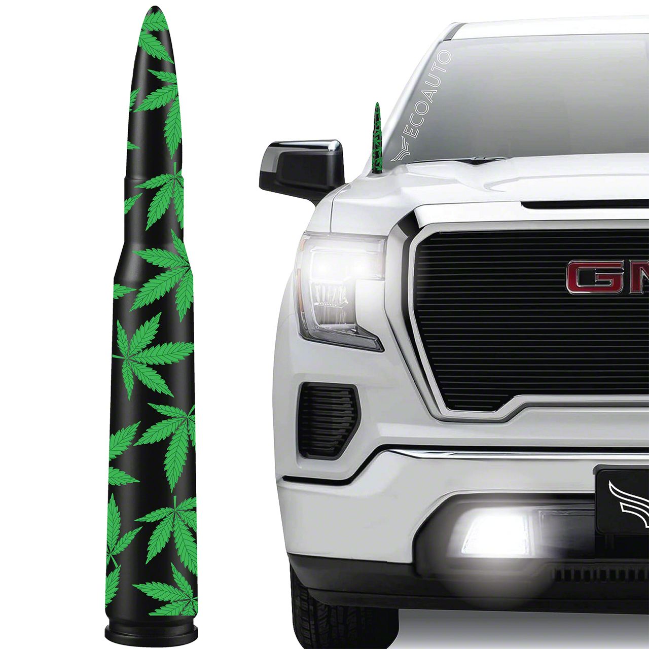EcoAuto Sierra 1500 Bullet Antenna; Weed Leaves ANT-GMC-WEED-BK (99-25 ...