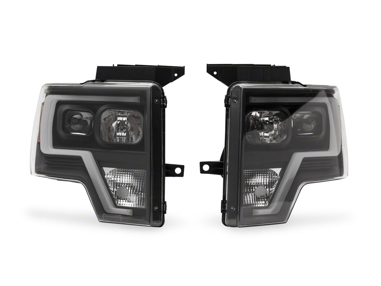Raxiom F-150 Projector Headlights with LED Accent; Black Housing; Clear ...
