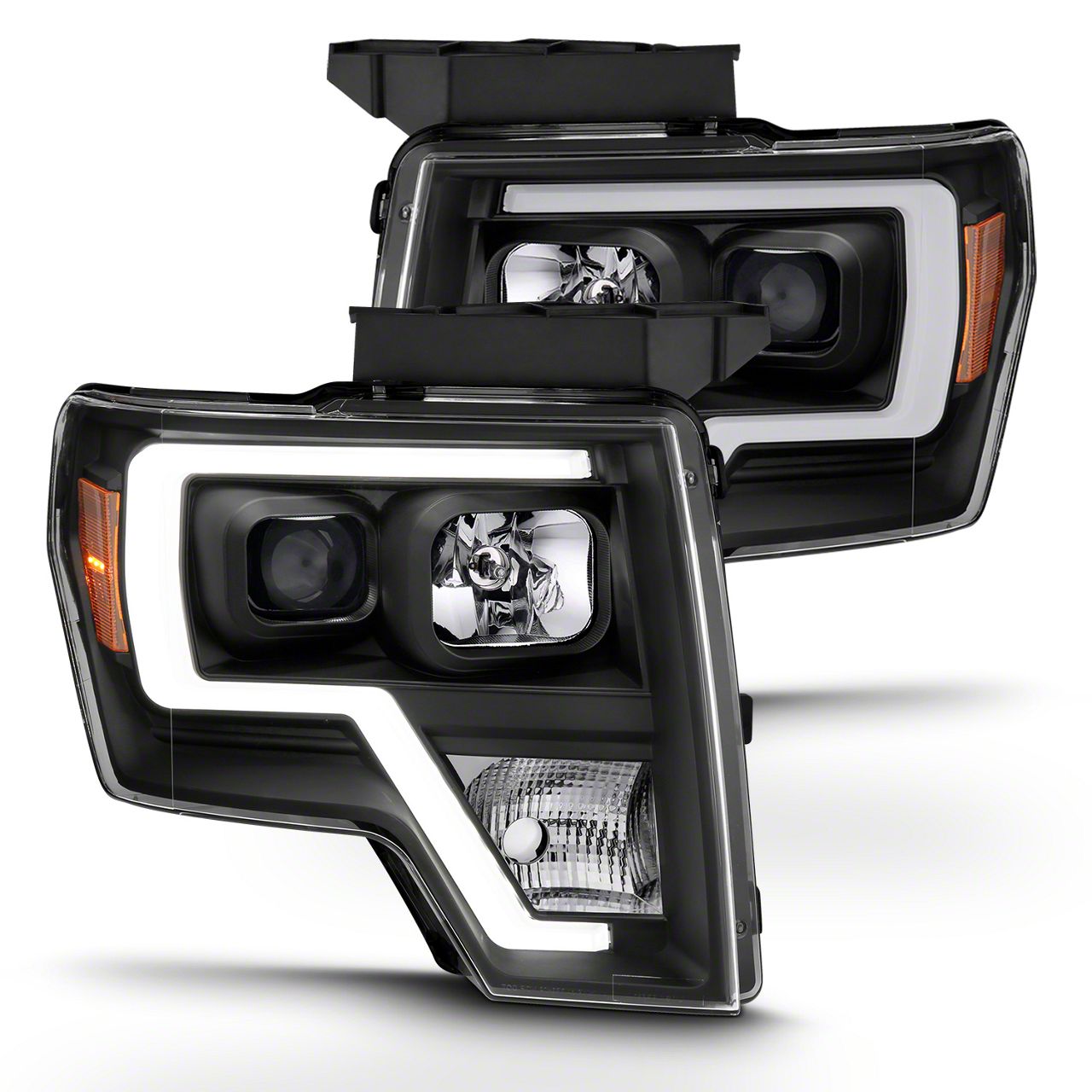 Raxiom F-150 Projector Headlights with LED Accent; Black Housing; Clear ...