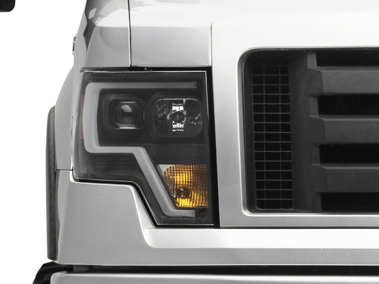 Raxiom F-150 Projector Headlights with LED Accent; Black Housing; Clear ...