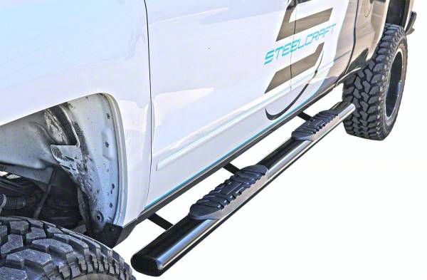 F-150 5-Inch Straight Oval Side Step Bars; Semi-Gloss Black (15-24 F ...