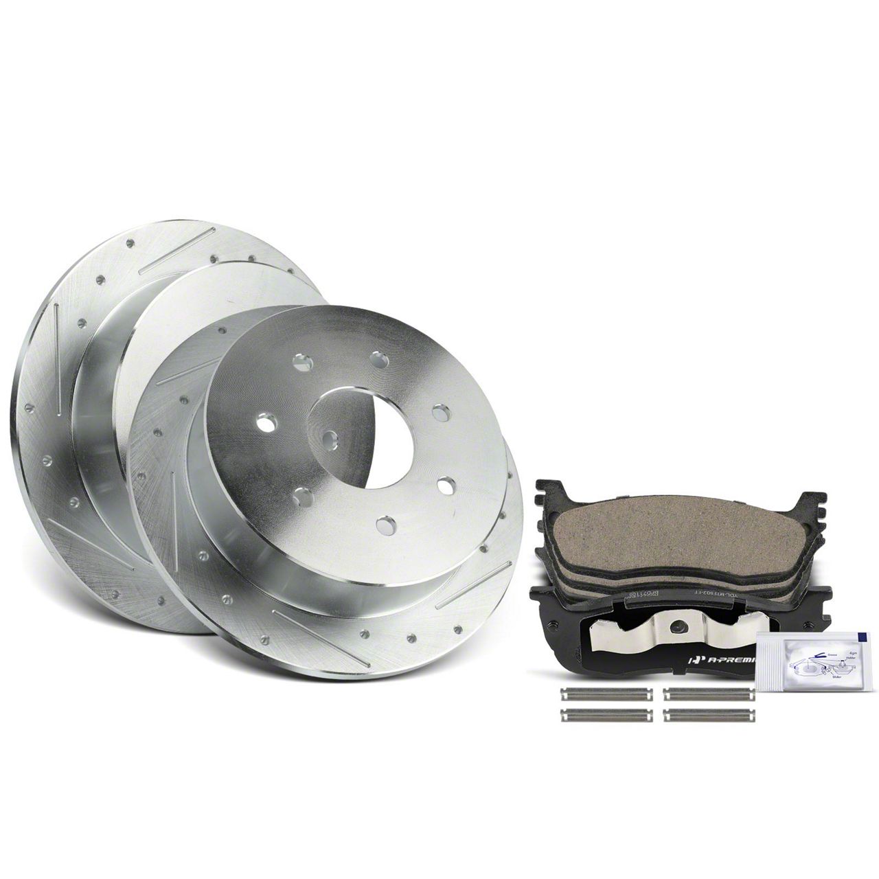 F-150 Drilled and Slotted 7-Lug Brake Rotor and Pad Kit; Rear (Late 00 ...