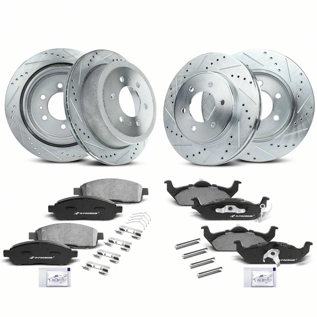 F-150 Drilled and Slotted 6-Lug Brake Rotor and Pad Kit; Front and Rear ...