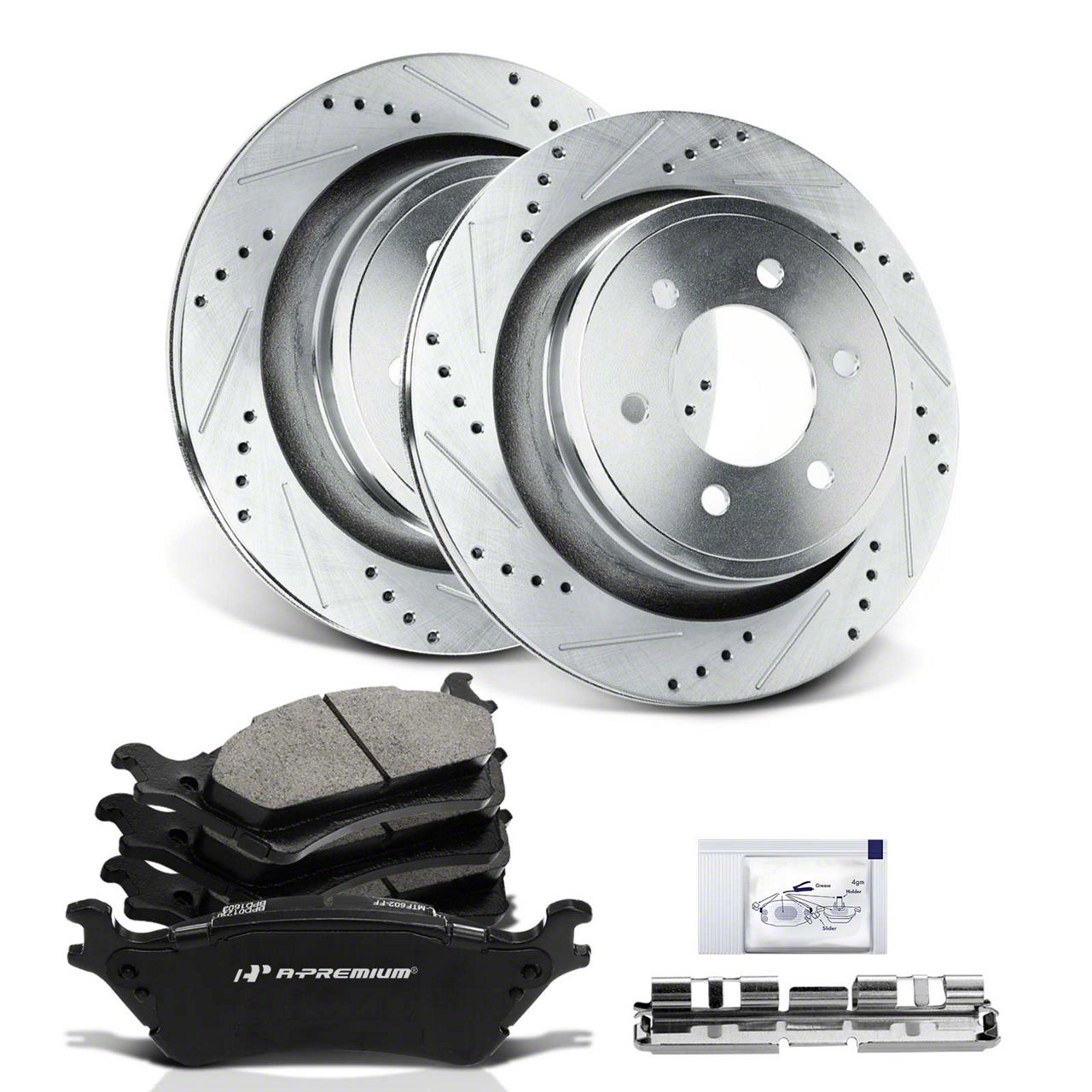 F-150 Drilled and Slotted 6-Lug Brake Rotor and Pad Kit; Rear (12-14 F ...
