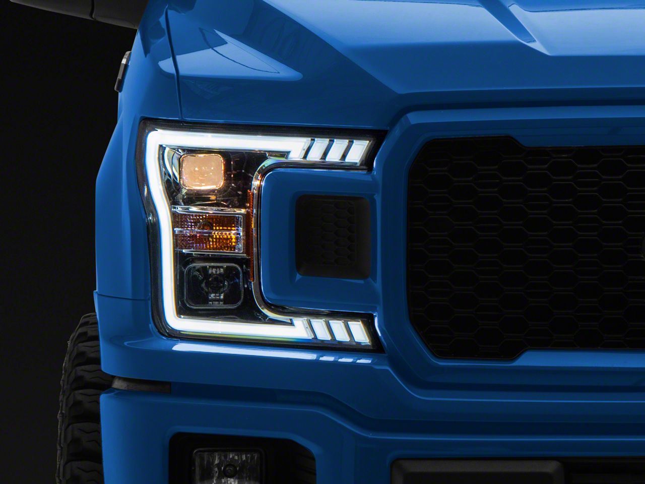 F-150 DRL LED Light Bar Projector Headlights; Chrome Housing; Clear ...