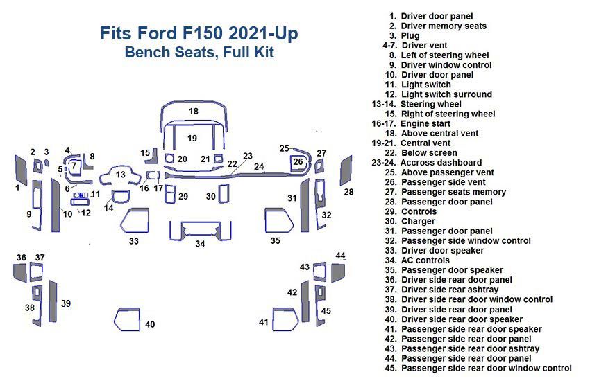 F-150 Full Dash Trim Kit; Zebra Rosewood Finish (21-24 F-150 w/ Bench ...