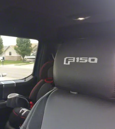 F-150 Headrest Decals with F-150 Logo; White (15-20 F-150 w/ Leather ...