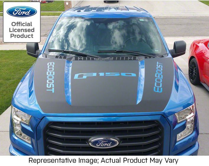 F-150 Hood Blackout with F-150 EcoBoost Logo; Gloss Hot Rod Red (15-20 ...