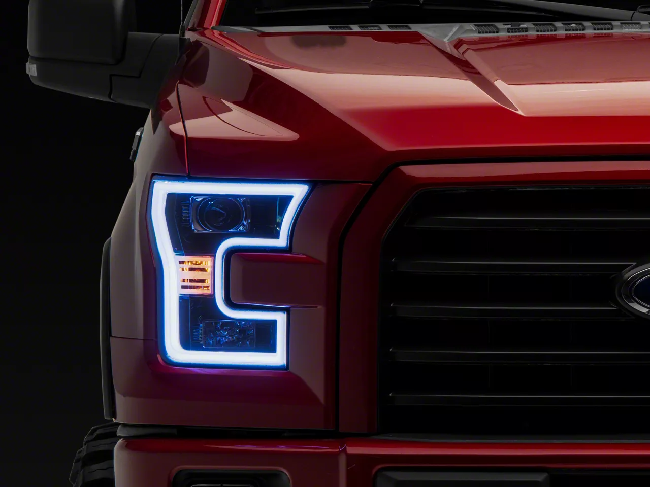 F-150 Light Bar DRL Projector Headlights; Gloss Black Housing; Smoked ...
