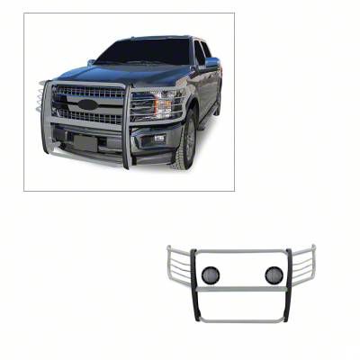 F-150 Modular Grille Guard with 5.30-Inch Black Round Flood LED Lights ...