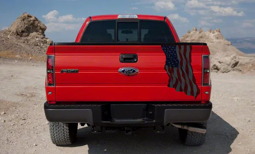 F-150 Tailgate Wavy American Flag Decal; Black Reflective (09-14 F-150 ...