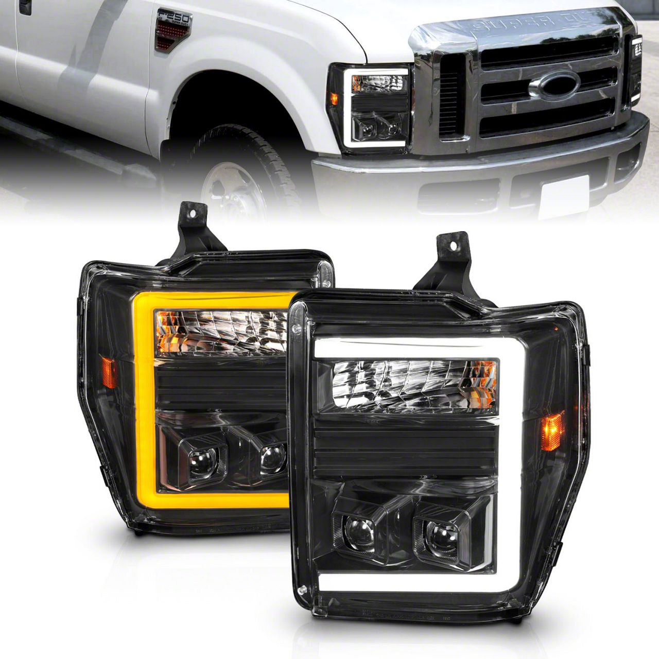 F-250 Super Duty Switchback Plank Style Headlights; Black Housing ...