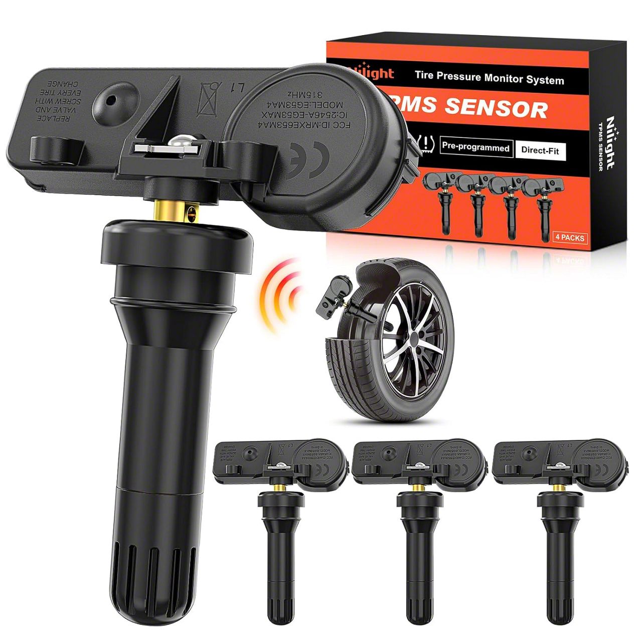 F-250 Super Duty Valve Stem-Mounted TPMS Sensors with Rubber Valve; Set ...