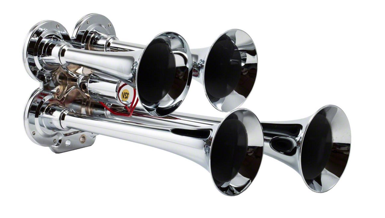 F-350 Super Duty Compact Quad Air Horn System; Chrome; Zinc Alloy ...