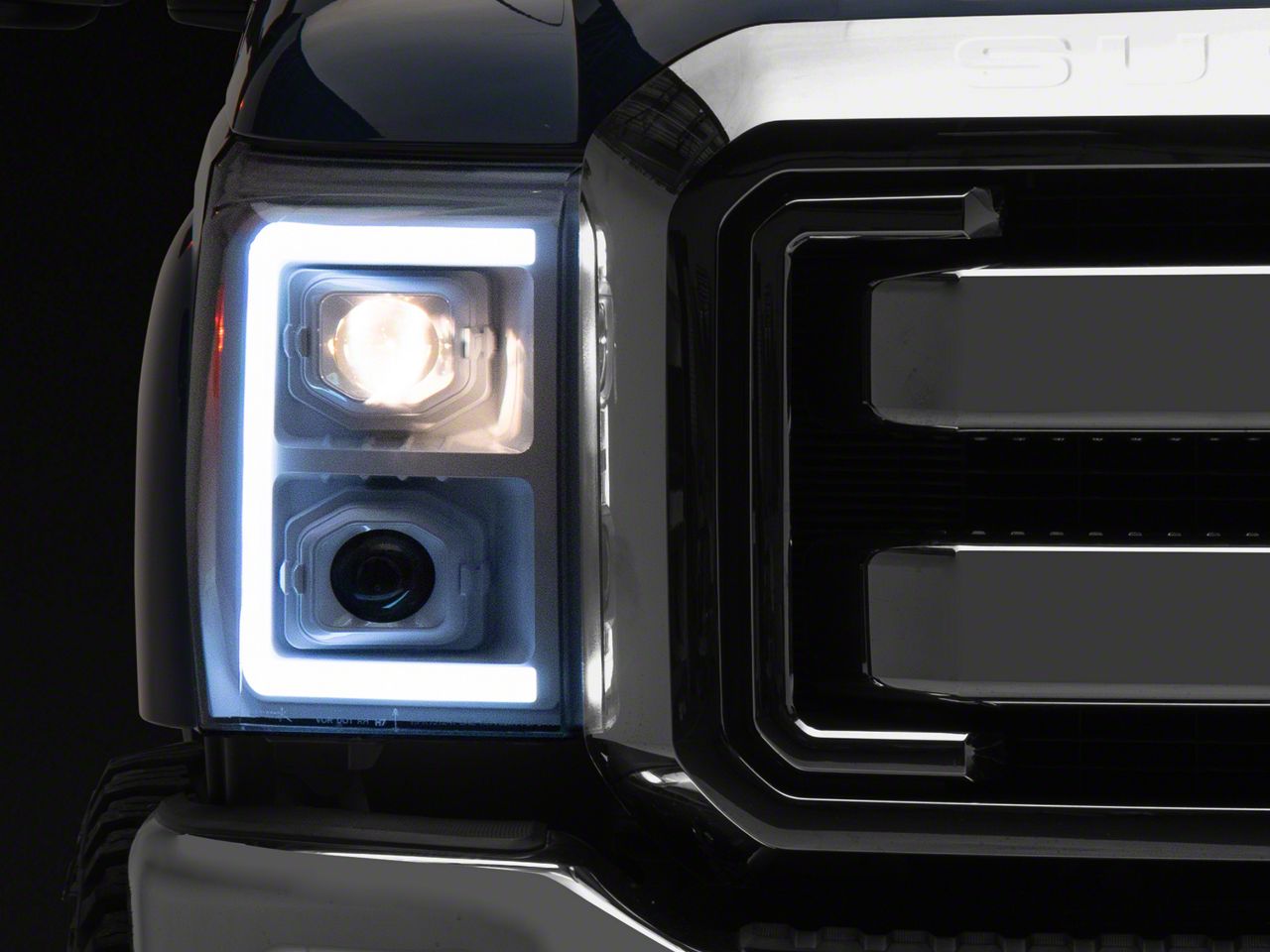 F-350 Super Duty LED C-Bar Projector Style Headlights; White Housing ...
