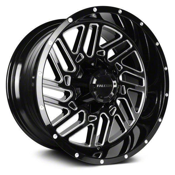 Falcon Wheels Yukon F2 Series Glossy Black with Diamond Milling 6-Lug ...