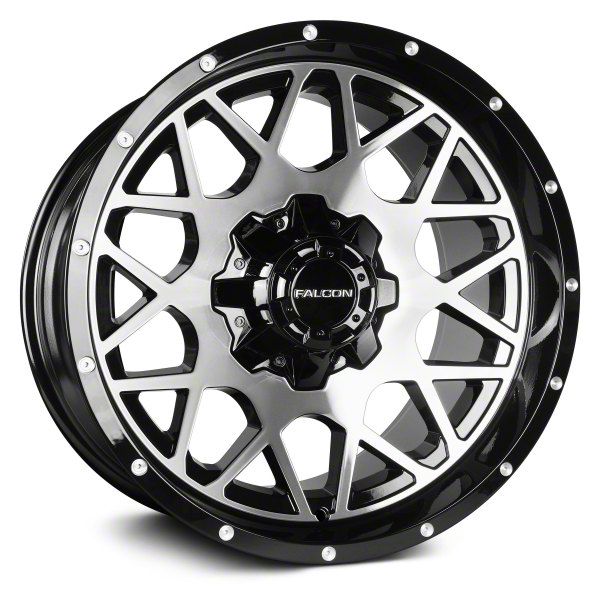 Falcon Wheels Yukon F3 Series Glossy Black Machined 6-Lug Wheel; 20x10 ...