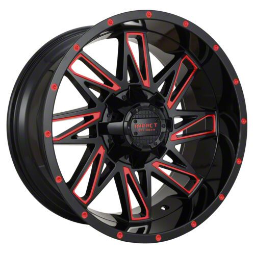 Impact Wheels Ranger 814 Gloss Black and Red Milled 6-Lug Wheel; 18x9 ...