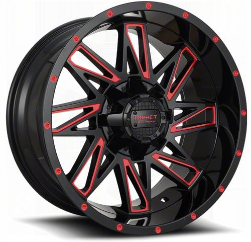 Impact Wheels RAM 1500 814 Gloss Black and Red Milled 6-Lug Wheel; 18x9 ...