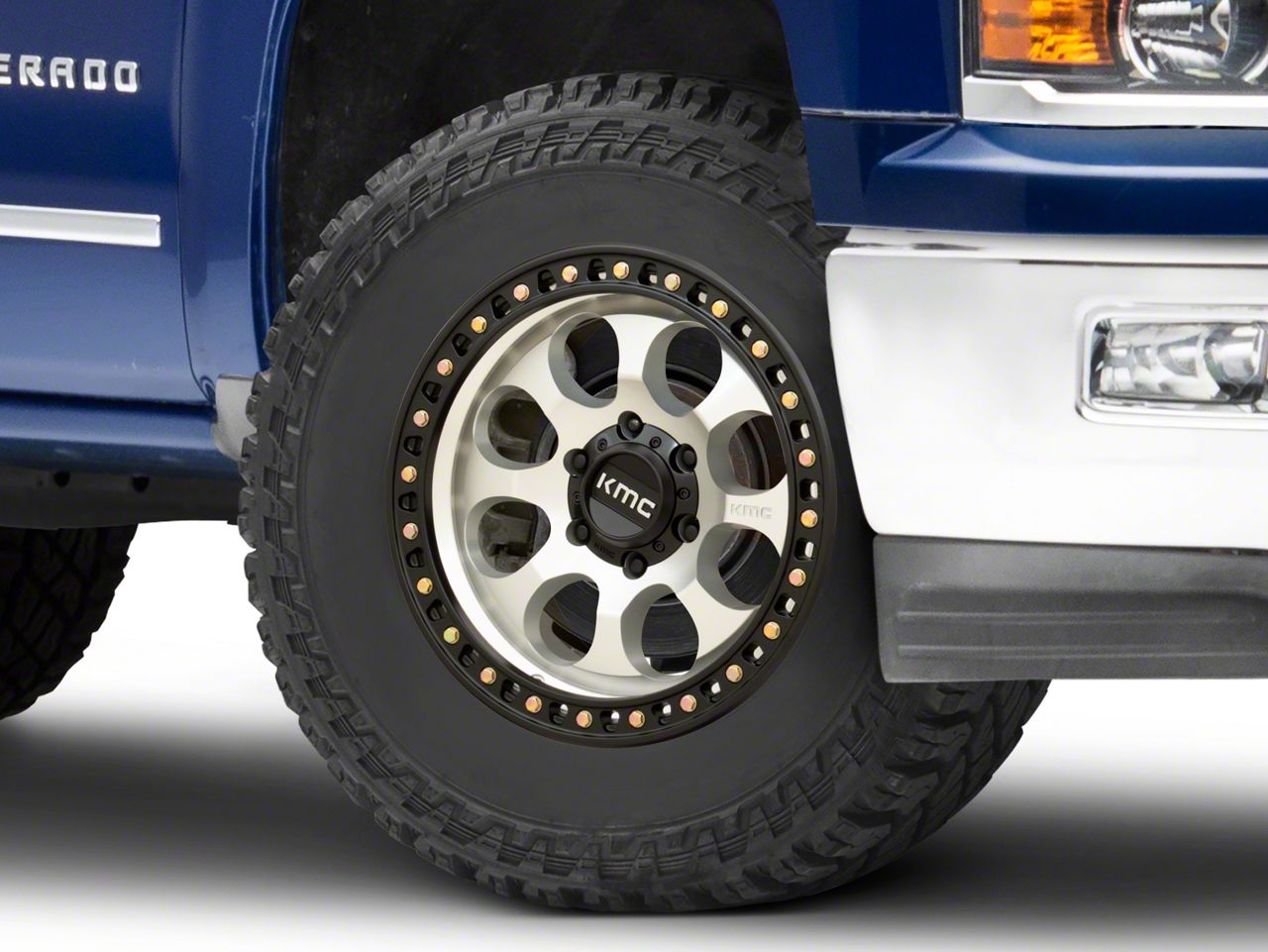 KMC Silverado 1500 Riot SBL Machined with Satin Black Lip 6-Lug Wheel ...
