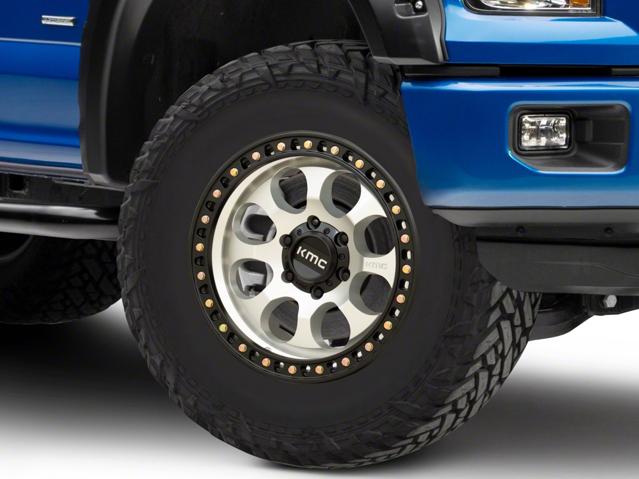 KMC F-150 Riot SBL Machined with Satin Black Lip 6-Lug Wheel; 18x9 ...