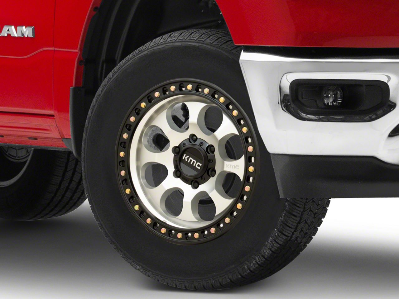 KMC RAM 1500 Riot SBL Machined with Satin Black Lip 6-Lug Wheel; 18x9 ...