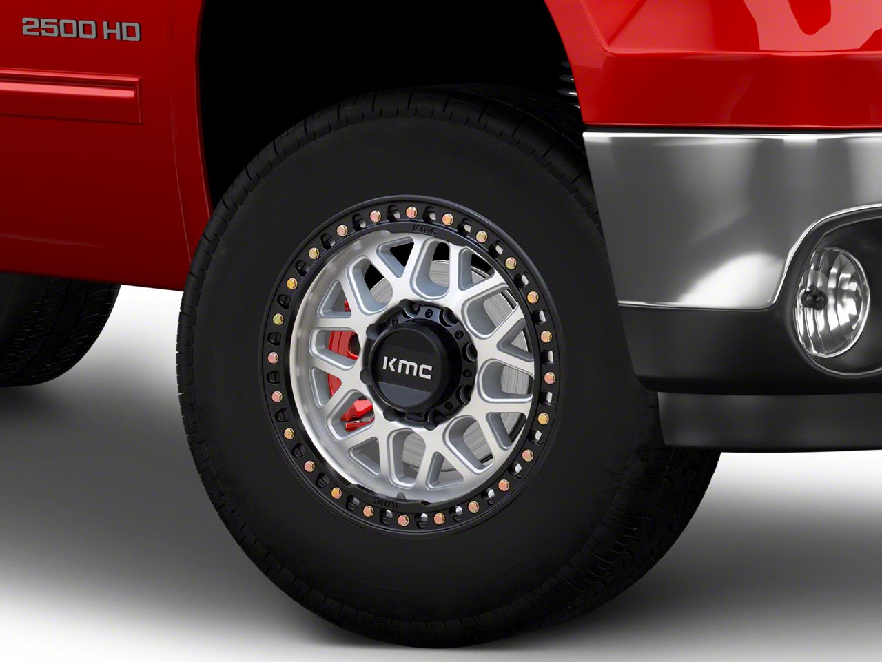 KMC Silverado 3500 GRS Machined with Satin Black Lip 8-Lug Wheel; 18x9 ...