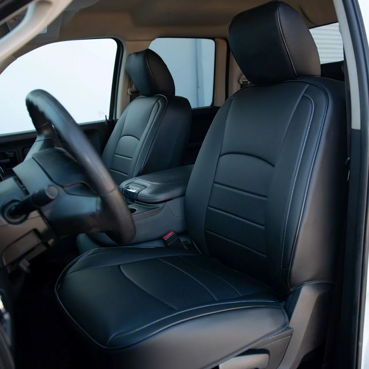 RAM 2500 Premium Artificial Leather Front and Rear Seat Covers All Black 13 18 RAM 2500 Crew Cab w Bucket Seats Excluding Laramie Limited Free Shipping