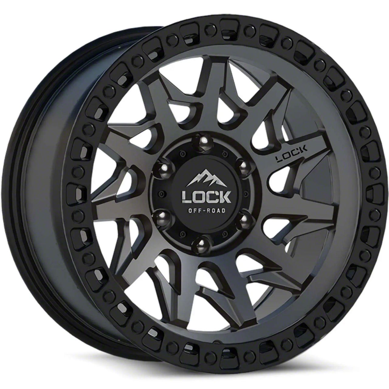 Lock Off-Road Yukon Lunatic Matte Grey with Matte Black Ring 6-Lug ...