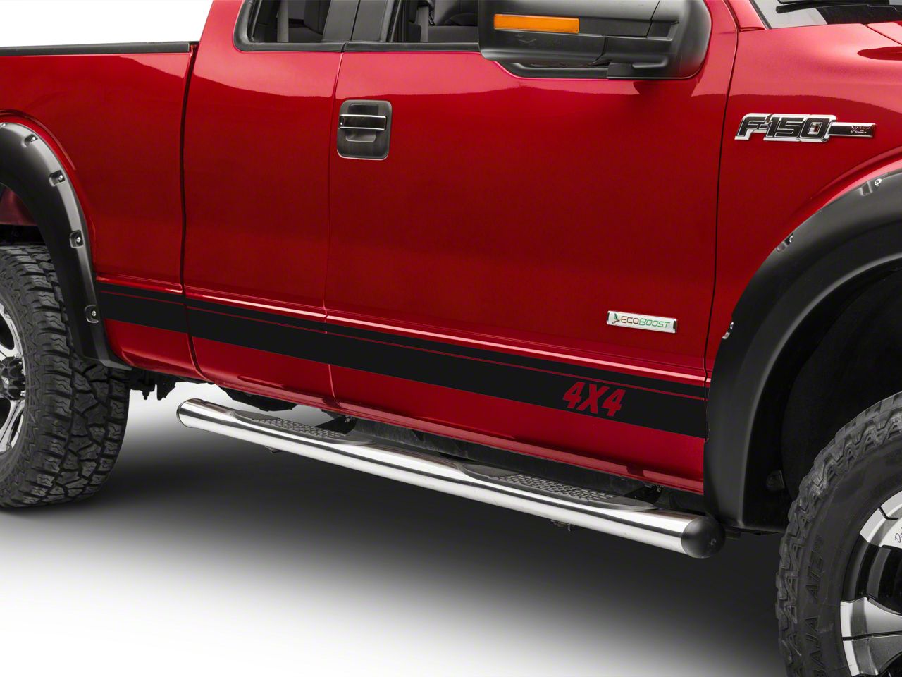 SEC10 F-150 Rocker Stripes with 4x4 Logo; Matte Black T527973 (97-25 F ...
