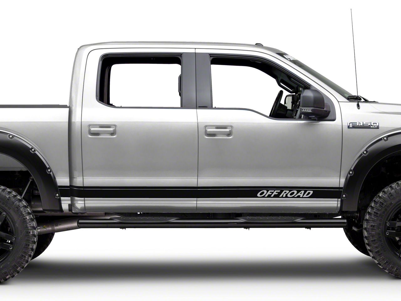 SEC10 F-150 Rocker Stripes with Off Road Lettering; Matte Black T527969 ...