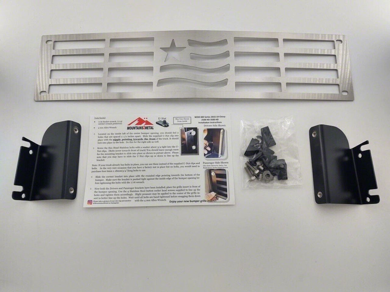 Mountains2Metal Silverado 2500 Merica Bumper Grille Insert; Brushed ...